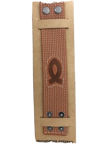 Leather Wrist strap, Witness Gear, Brown, White Stitching With Fish | eBay