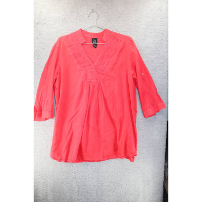 23rd St Womens Popover Top Red 3/4 Sleeve Roll Tab V Neck Pintuck XL | eBay