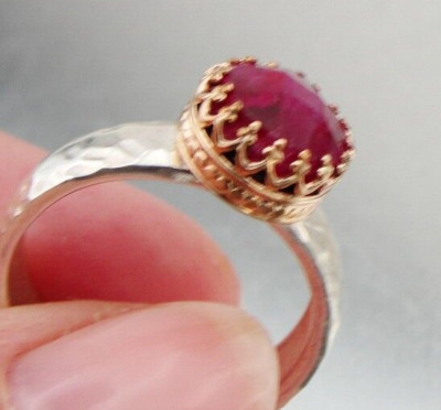Ruby Ring Filigree 9k yellow Gold 925 Silver 6,7,7.5,8,9 Hadar ...
