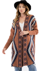 Boho Aztec Tribal Southwestern Print Knit Cardigan Sweater Duster Top S ...