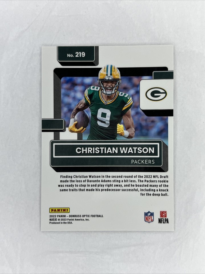 2022 Christian Watson Panini Donruss Optic Football Rated Rookie Card ...