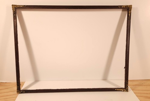 Vintage Adirondack Black Forest Style Oak Picture Frame Brass Corners c ...