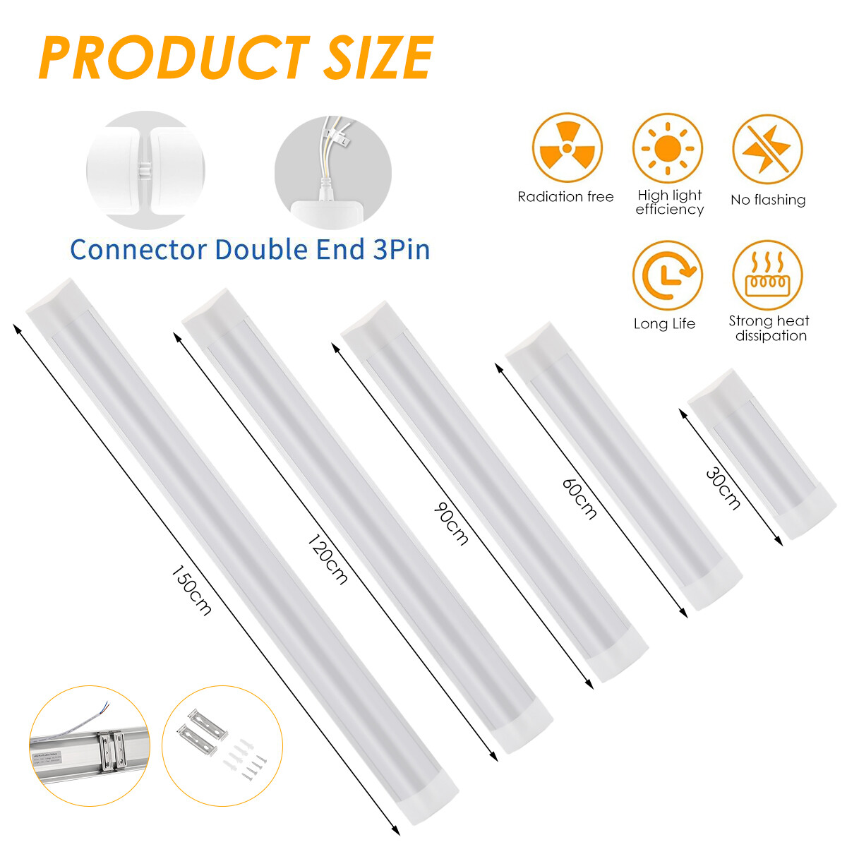 6FT LED Strip Lights Batten Tube Light Office Shop Garage Ceiling Lamp ...