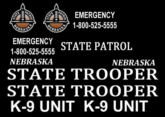 NEBRASKA State Police Black Cruiser 1/18th Scale Waterslide Decals | eBay