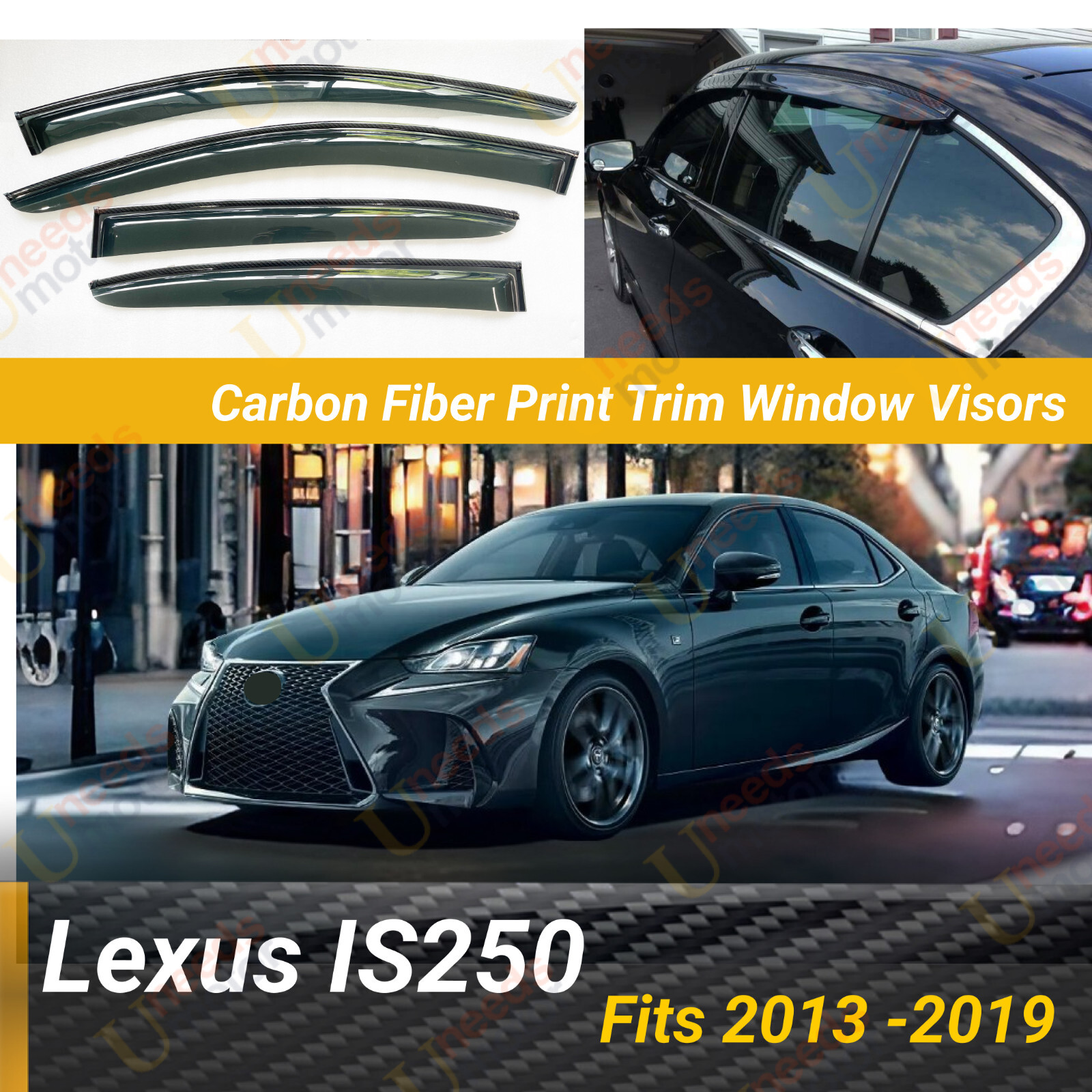 For Lexus IS200 250 300 350 F 2013-19 Carbon Print Trim Window Visors ...