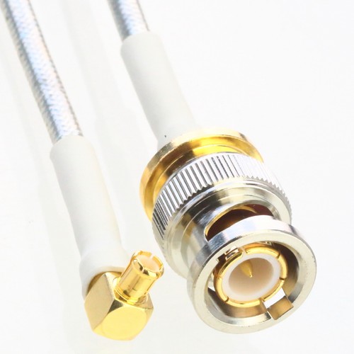 BNC male gold to MCX plug elbow RG402 .141" RF Semi-Flexible Tinned ...