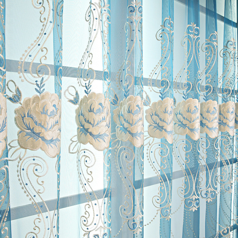 embroidered luxury velvet bedroom blue cloth blackout curtain valance ...