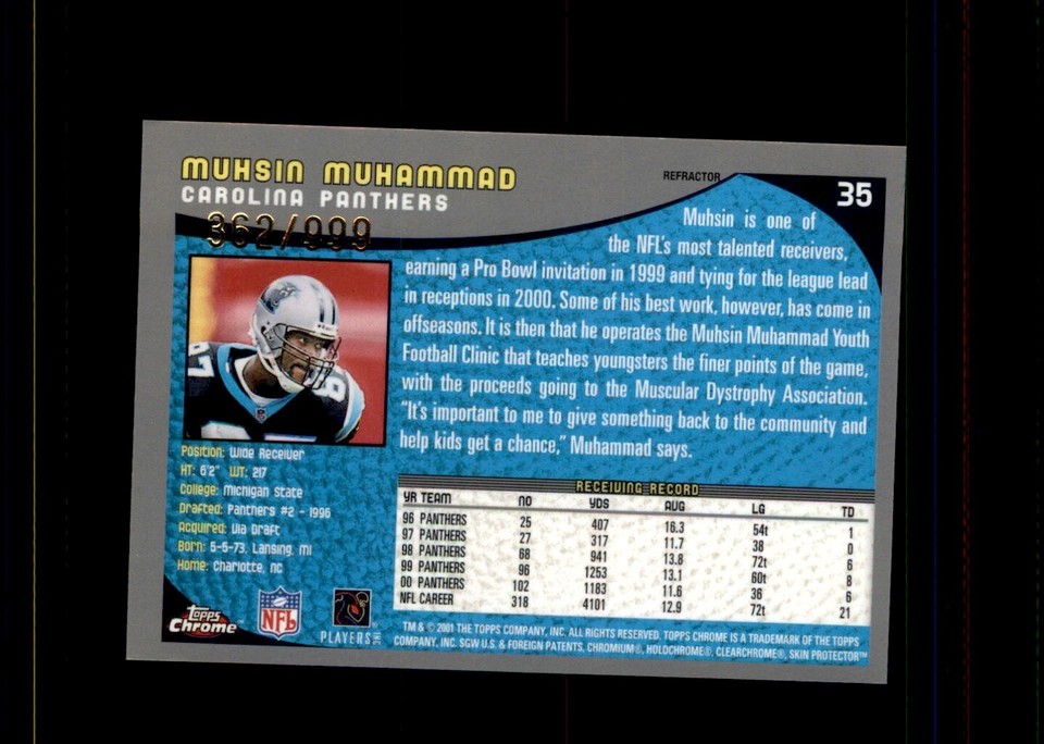 2001 Topps Chrome Refractor /999 MUHSIN MUHAMMAD #35 Carolina Panthers ...