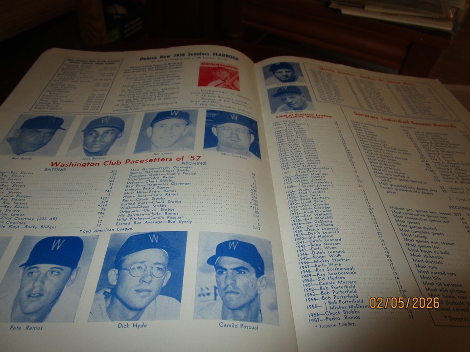 July 20 1958 Washington Senators Baseball Program vs. Chicago White Sox ...