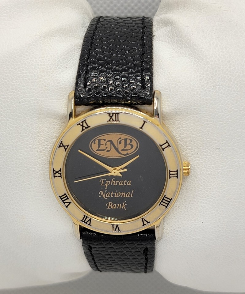 Mens Time Cal ENB Ephrata National Bank Advertising Dress Gold Tone ...