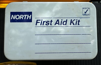 Vintage North First Aid Kit, metal wall mountable box with new supplies ...