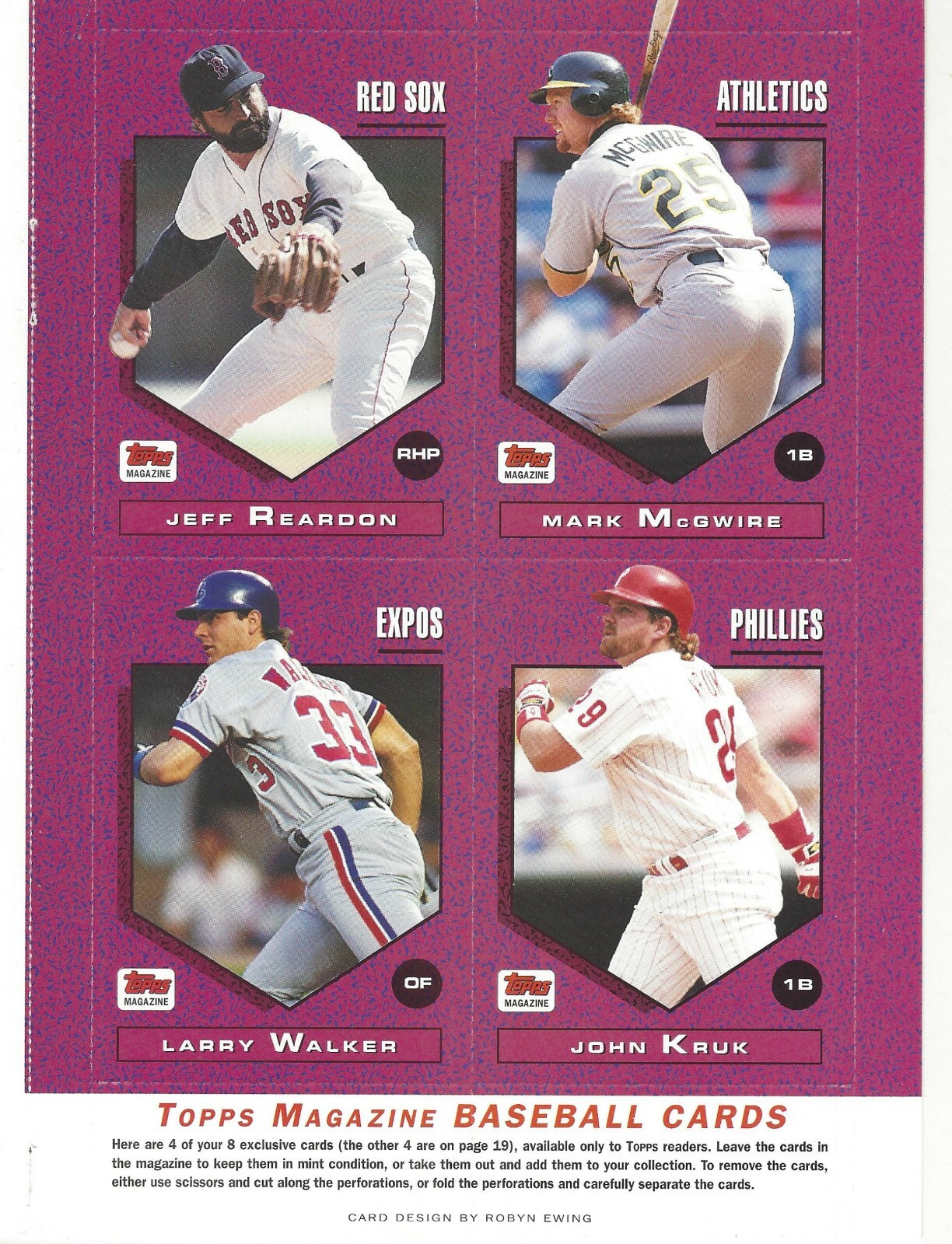 LOT OF 8 1992 TOPPS MAGAZINE BASEBALL SPORTS CARDS ON 1 SHEET | eBay