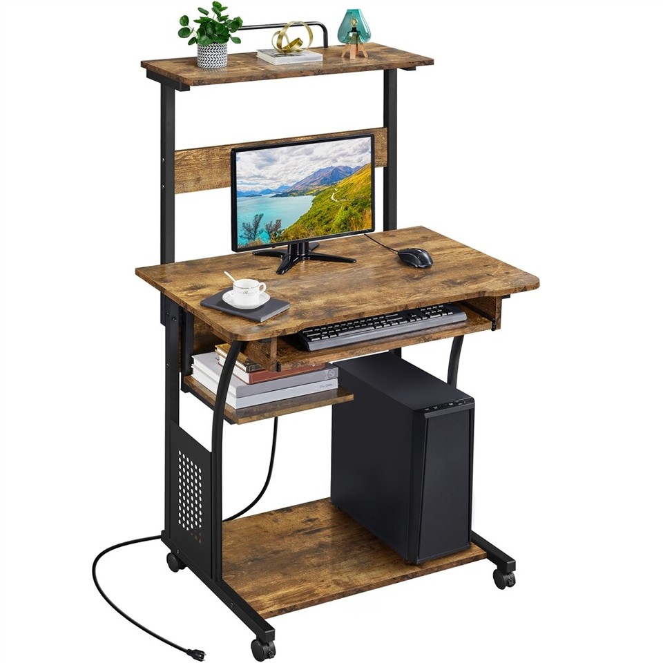 Home Office Desk w/ Power Outlet and USB Ports Computer PC Desk w ...
