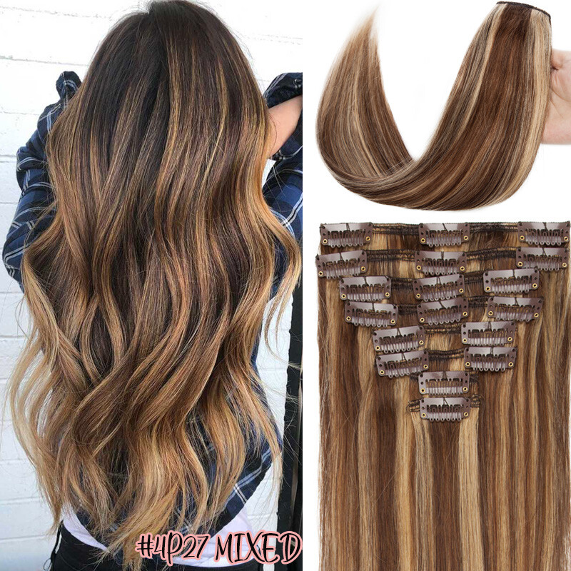 8pcs Clip In Hair Extensions 100% Real Human Hair Extensions Weft ...