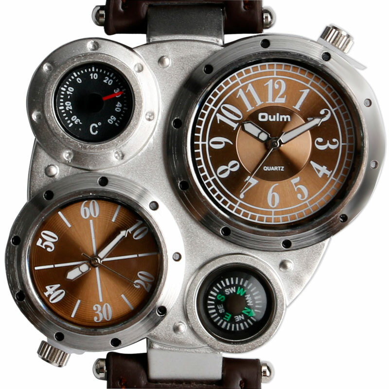 Oulm Mens Watches Antique Quartz Watch Sport Wristwatch Casual Leather ...