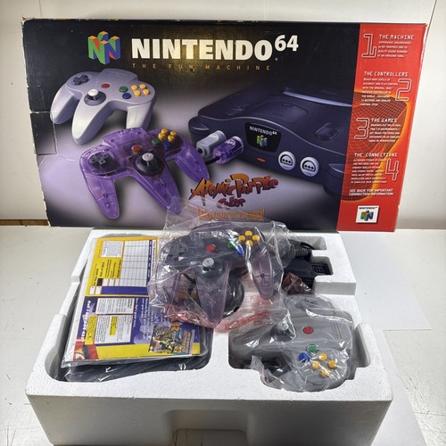 Nintendo 64 N64 Console Atomic Purple Controller Bundle In Box Complete ...