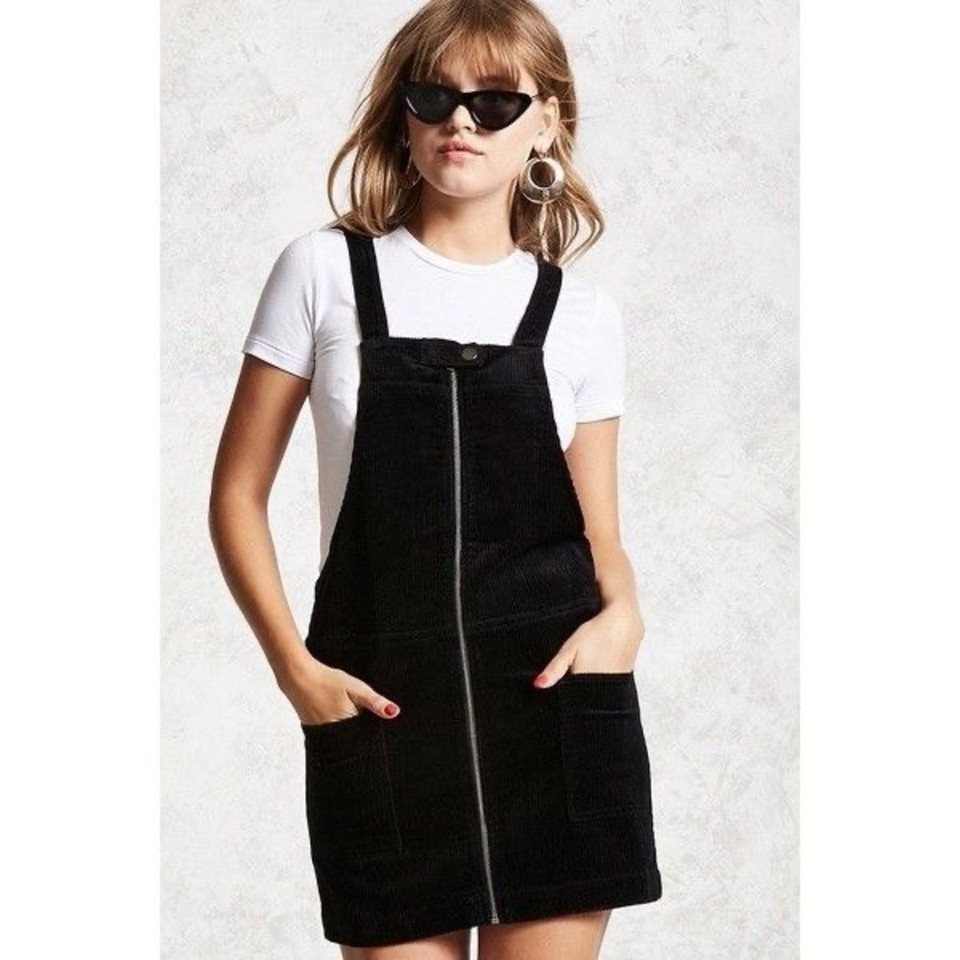Forever 21 Black Corduroy Overall Dress 90s Style Wednesday Adam vibe ...