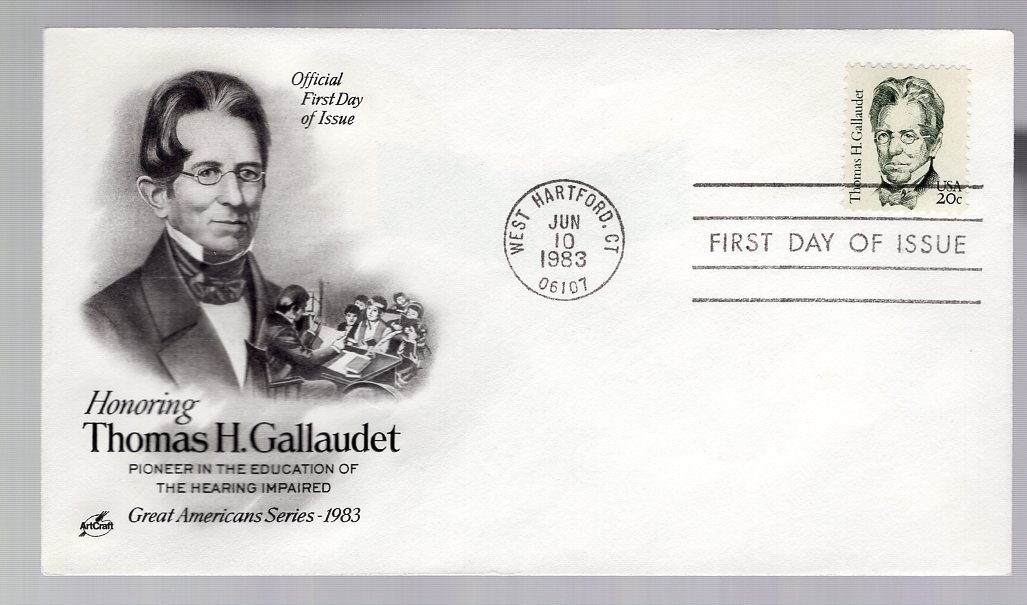 US FDC # 1861 20c Thomas Gallaudet ArtCraft 1983, 9h613 | eBay