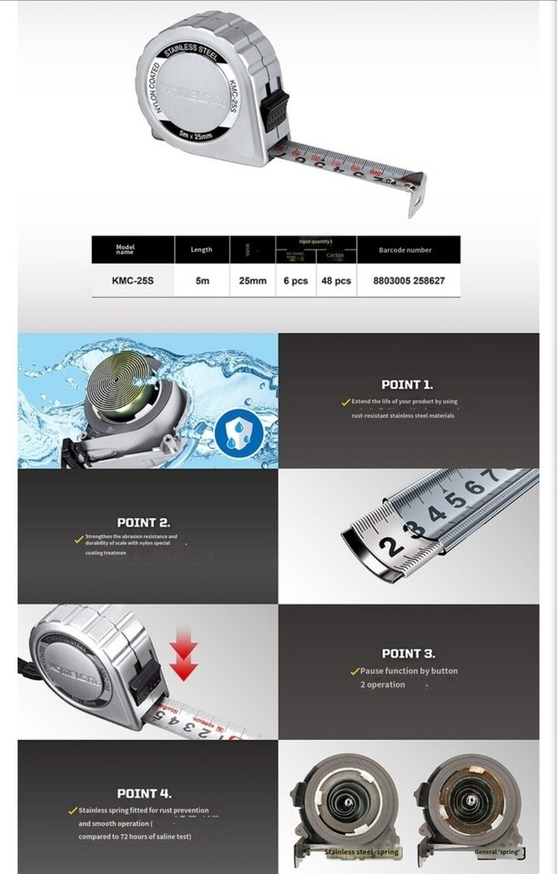 Komelon STAINLESS Tape Measure 5m x 25mm KMC-25S Metric kor / KOREA | eBay