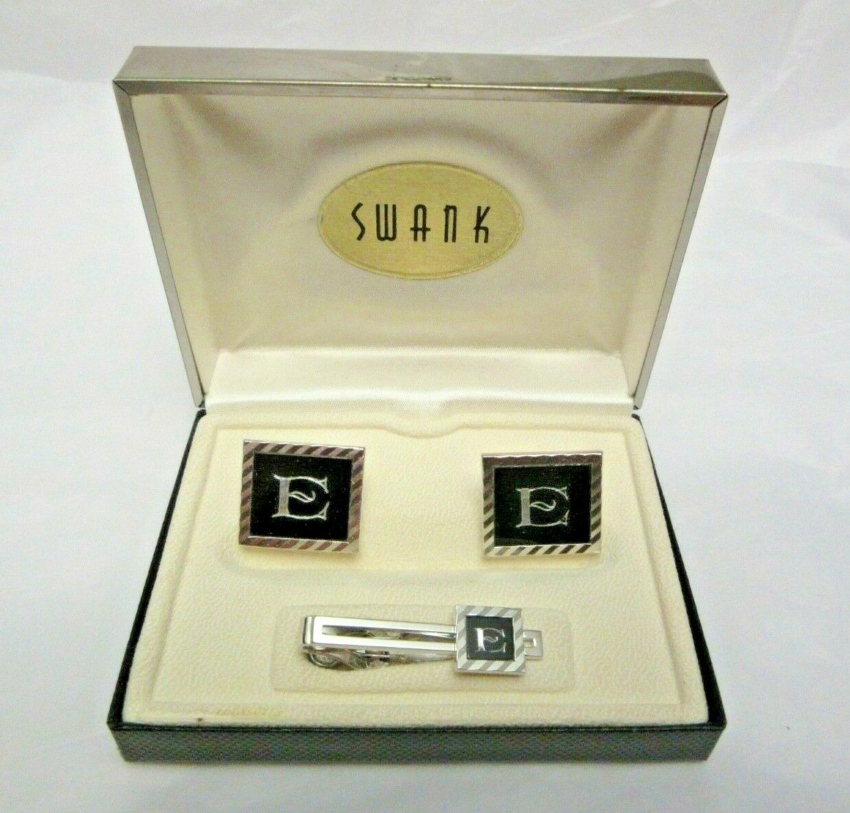 VTG Swank Tie Clip Bar Cufflink Set Letter Initial E … - Gem