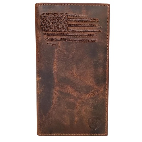 Ariat Mens Distressed USA Flag Leather Rodeo Wallet Checkbook Cover ...