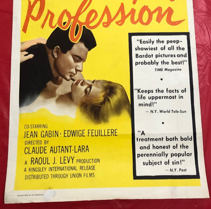 LOVE IS MY PROFESSION INSERT MOVIE POSTER 1959 BRIGITTE BARDOT JEAN ...