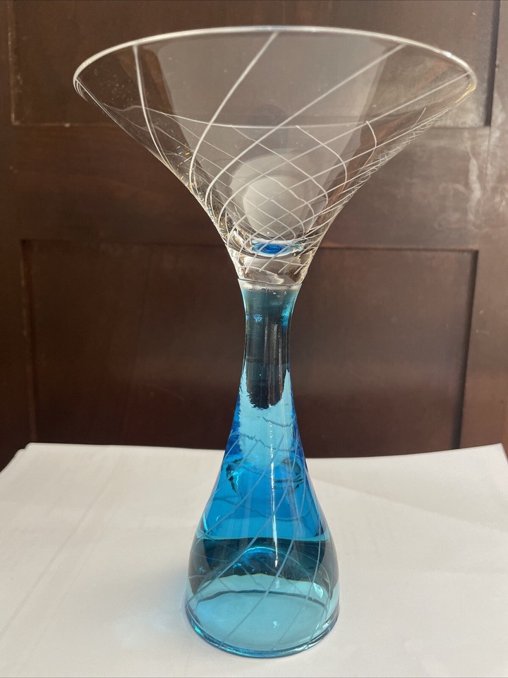 Bombay Sapphire Modern Swirl Clear Blue Stem Martini Glass NWOT | eBay