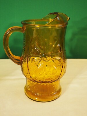Vintage Amber Daisy Flower Pitcher w/ Ice Lip 64 oz | eBay