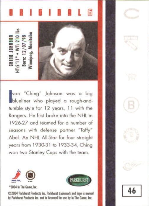 2003-04 Parkhurst Original Six New York Rangers Hockey Card #46 Ching ...