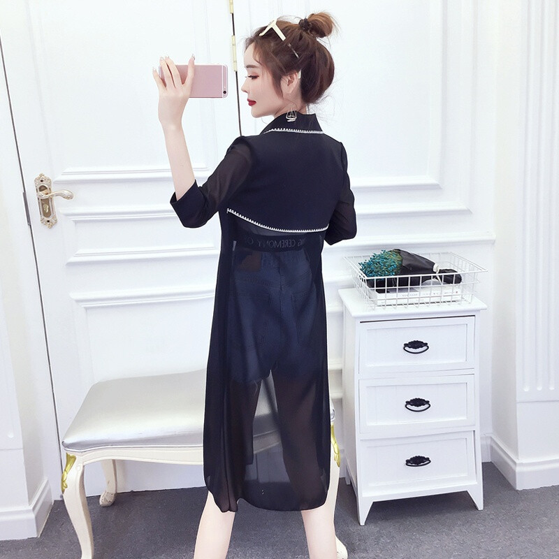 Lady Chiffon Midi Cardigan Lapel Blazer Jacket Half Sleeve Open ...