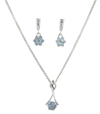 Dainty Blue Daisy Flower Pendant and Small Earrings Necklace Set ...