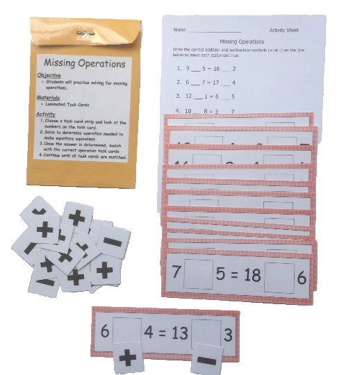 Teacher Depot Math Center Resource Game Addition Subtraction Missing Operations | eBay