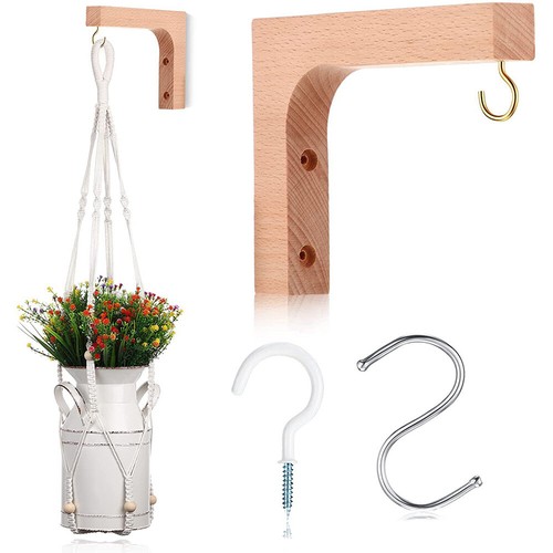 2Pcs Hanging Plants Hook Indoor Wooden Wall Mounted Bracket Storage ...