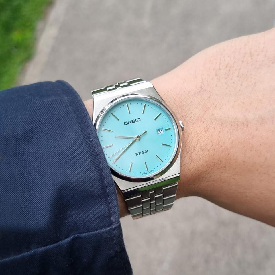 Casio Vintage Silver Turquoise Blue Stainless Steel Classic Watch ...