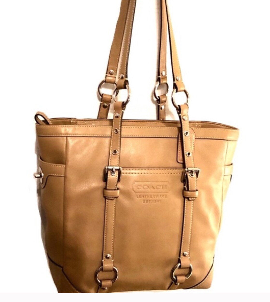COACH AUTH Women's Beige Leather Model # K0720-F11524 Tote Shoulder Bag ...
