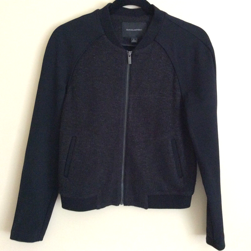 Banana Republic Women's Ponte and Knit Full Zipper Black Sweater Jacket ...