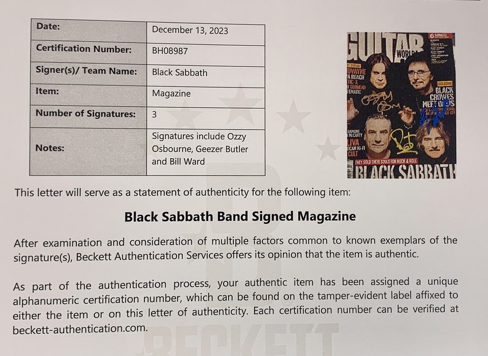 Ozzy Osbourne Black Sabbath signed Guitar Magazine Geezer Bill Ward ...