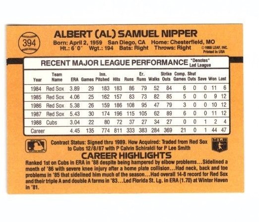 1989 Donruss Baseball Card #394 Al Nipper Chicago Cubs | eBay