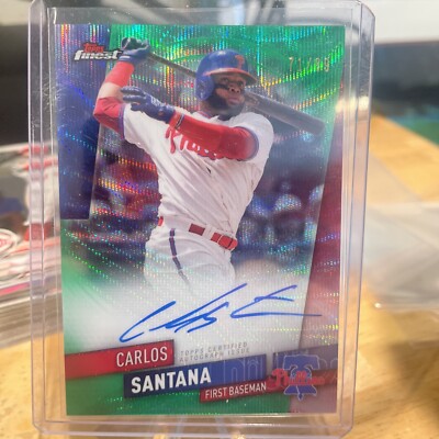 2019 Topps Finest Auto Green Wave Refractor /99 Carlos Santana #FA-CSA ...