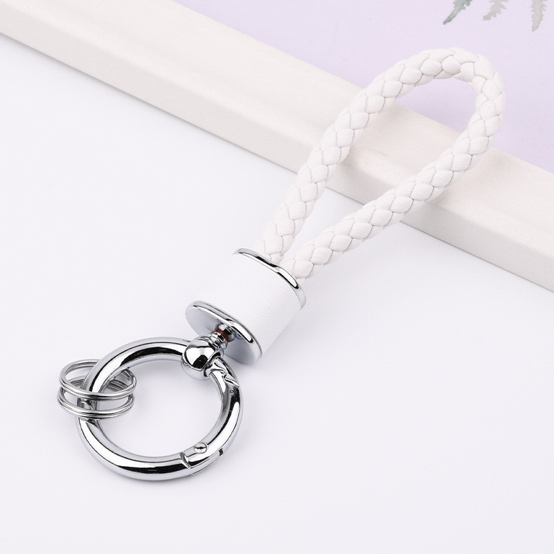 Braided Leather Rope Keychain Creative Key Ring Bag Charm Pendant Car ...