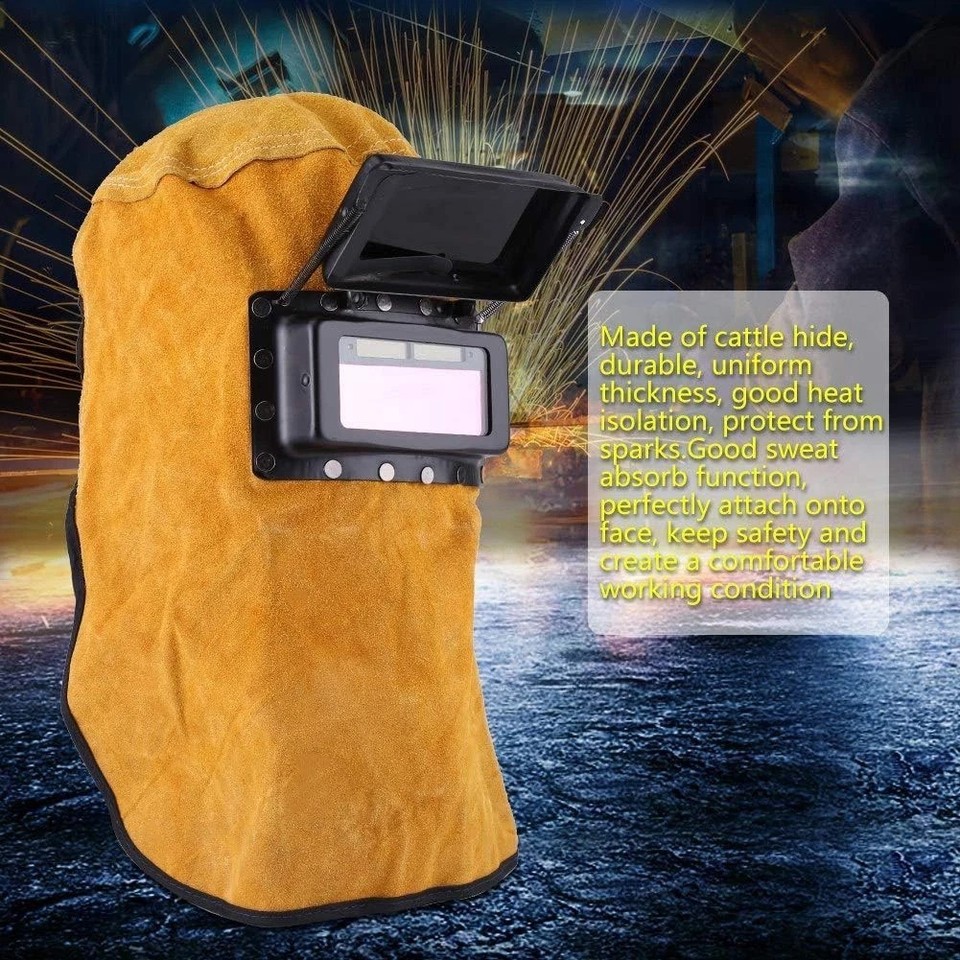 Solar Powered Welding Mask with Auto Darkening Lens and Cowhide Leather ...