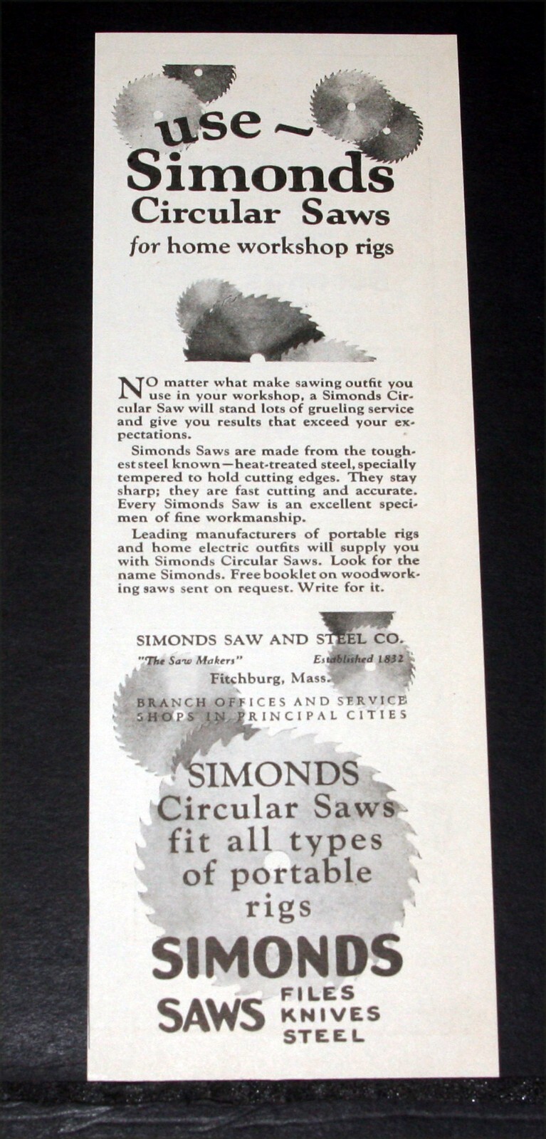 1929 OLD MAGAZINE PRINT AD, SIMONDS SAW & STEEL CO, USE SIMONDS ...
