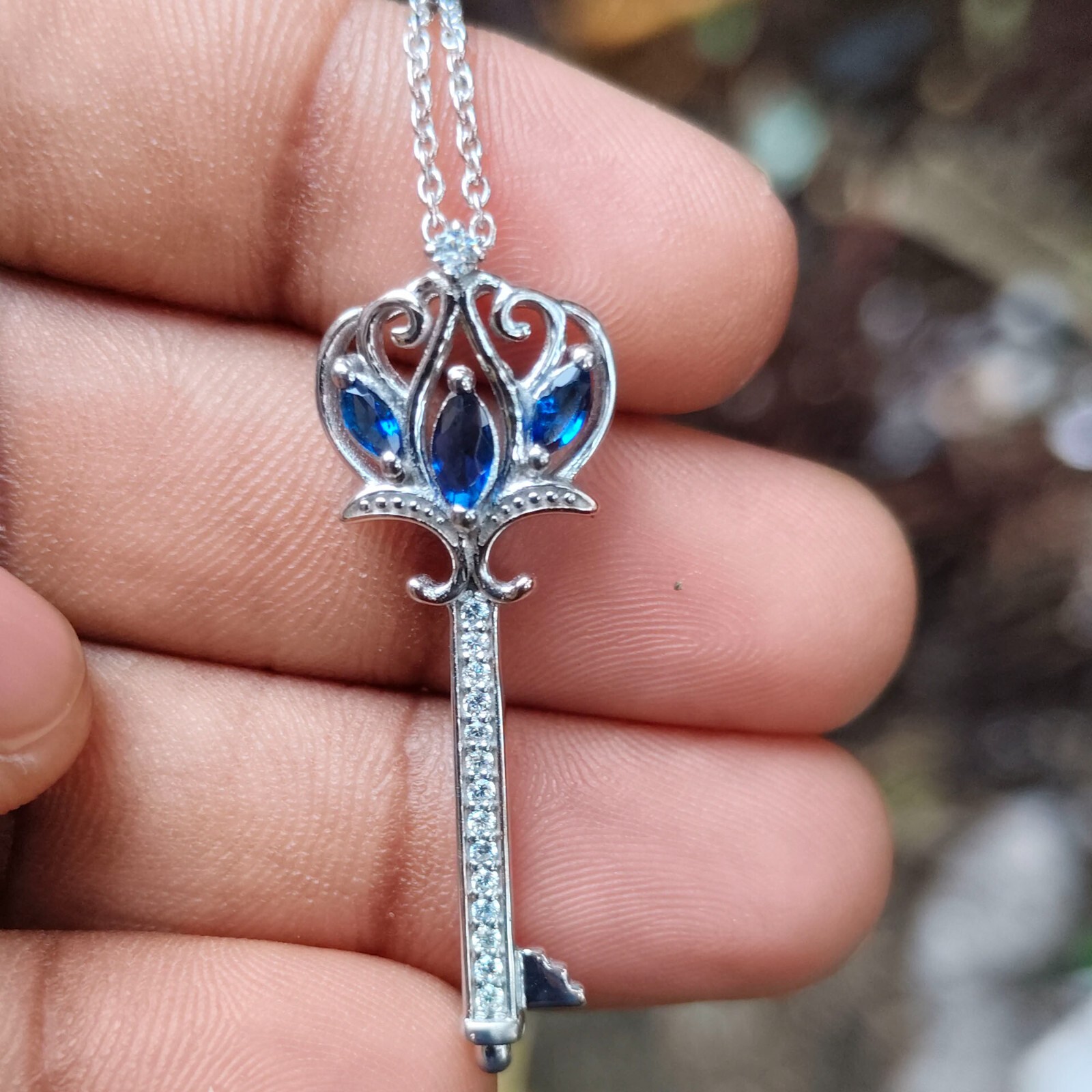 0.50Ct Lab-Created Sapphire & Diamond Key Pendant Necklace 14K White Gold Plated | eBay