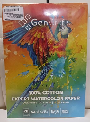 GenCrafts 100% Cotton Watercolor Paper Pad - A4 8.3x11.7" -20 Sheets ...