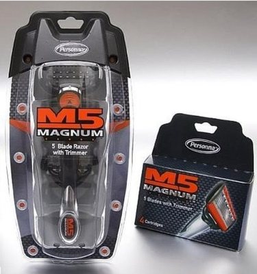 M5 Magnum 5 razor Blades with Trimmer, 24 Cartridges + Razor + Travel ...