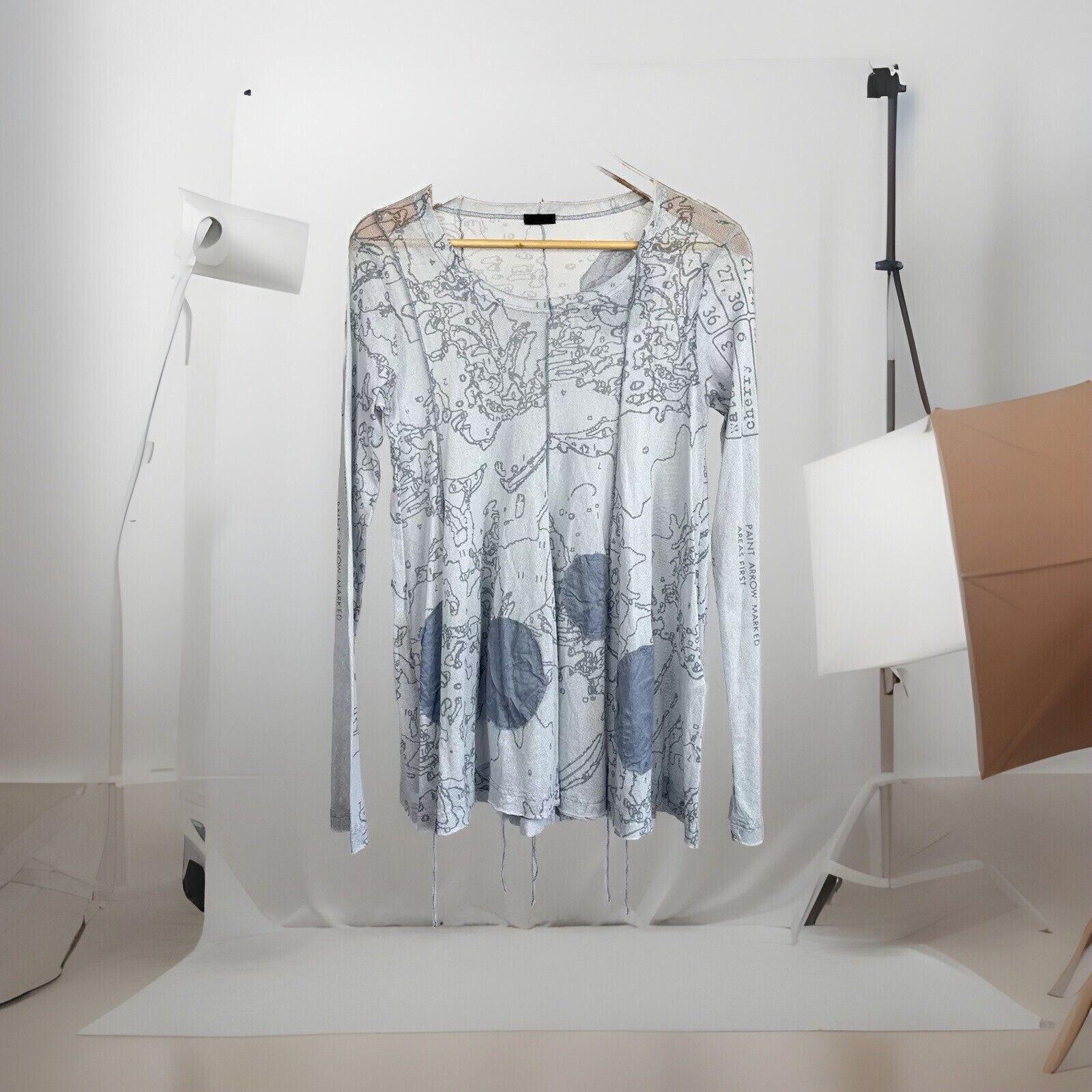 RUNDHOLZ Black Label MESH / SHEER Blue Map Print SHIR… - Gem