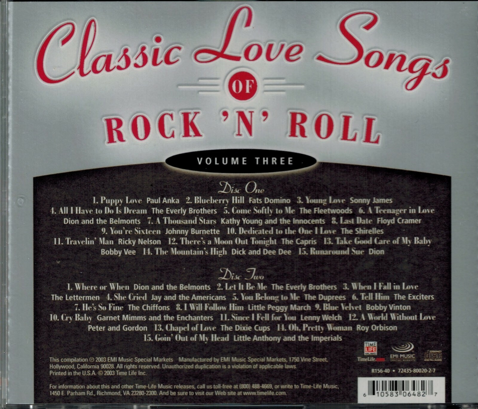 TIME-LIFE - CLASSIC LOVE SONGS OF ROCK N ROLL - VOL.3 - MINT 2 CD SET ...