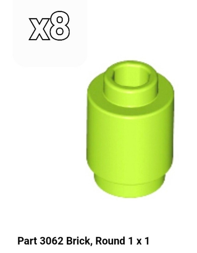 NEW LEGO Parts x8 3062 LIME Brick Round 1x1 Open Stud 3062b | eBay