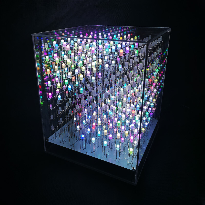 DIY KIT RGB LED Cube 8x8x8 3D Full Color Soldered PCB Board+Case Music ...