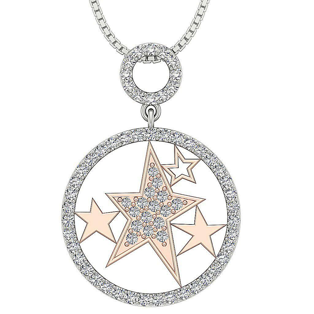 Real Diamond Circle Star Pendant Necklace SI1 G 1.00 C Prong Set 14K ...